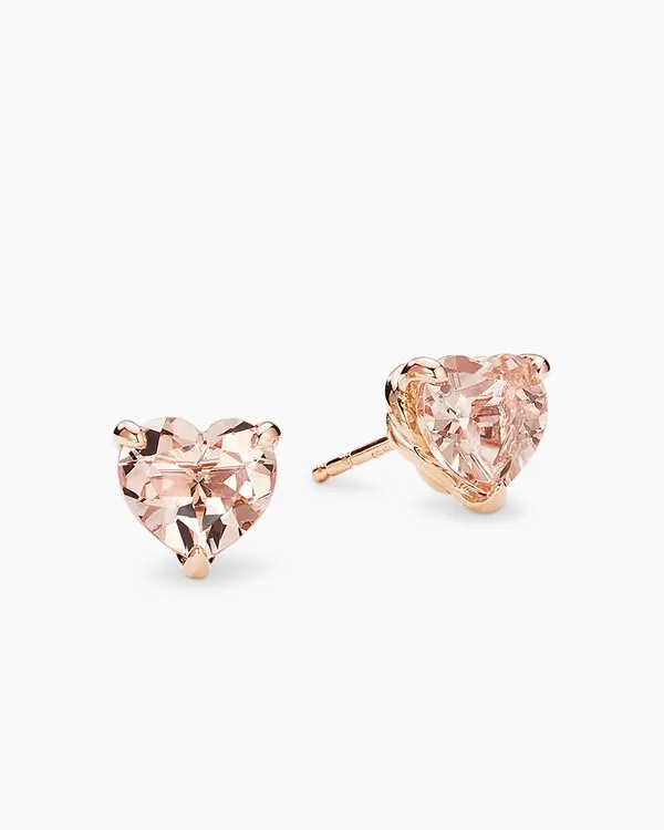 David Yurman 18k Rose Gold Heart Stud Earrings - Morganite