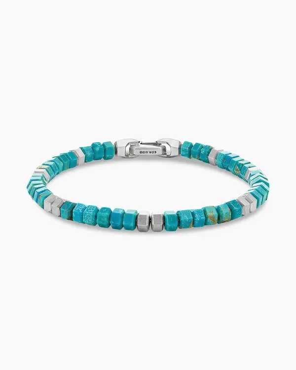 David Yurman Sterling Silver Hex Bead Bracelet With Red Tiger's Eye - Chinese Turquoise
