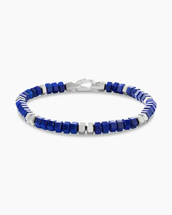 David Yurman Sterling Silver Hex Bead Bracelet With Red Tiger's Eye - Lapis Lazuli