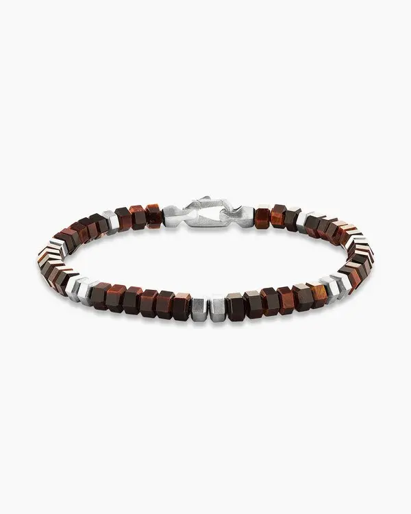 David Yurman Sterling Silver Hex Bead Bracelet With Red Tiger's Eye - Red Tigers Eye