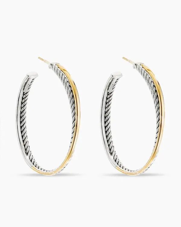 David Yurman Crossover Hoop Earrings - Sterling Silver/18k Yellow Gold