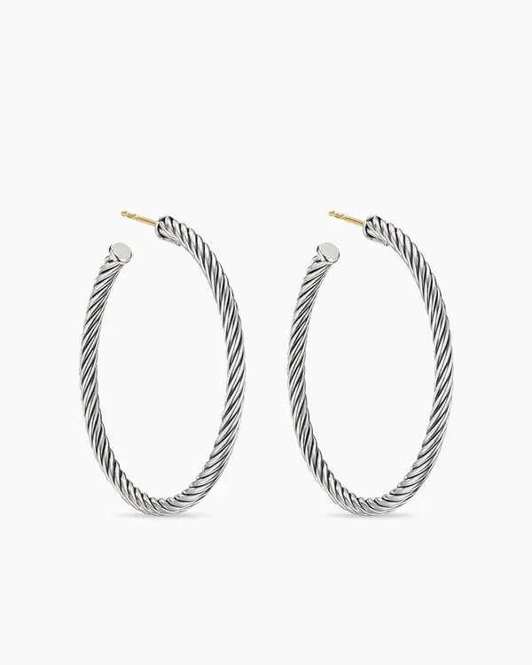 David Yurman Sterling Silver Cable Hoop Earrings - All Sterling Silver