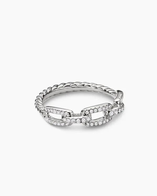 David Yurman 18k White Gold Stax Chain Link Ring - Diamond