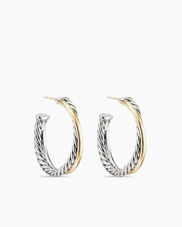 David Yurman Crossover Hoop Earrings - Sterling Silver/18k Yellow Gold