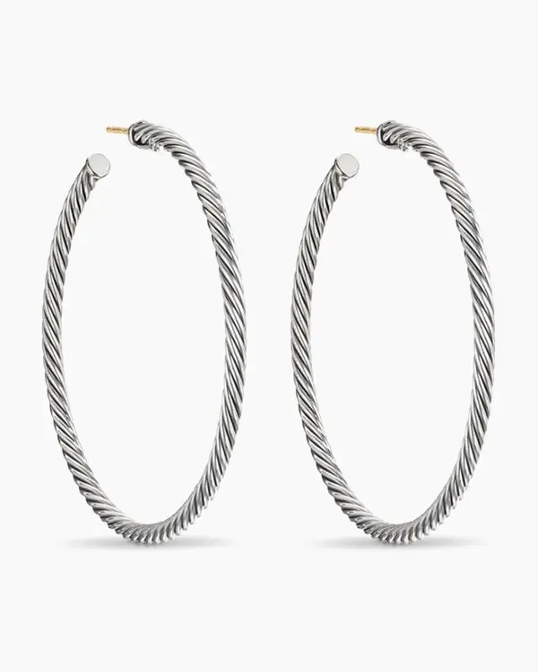 David Yurman Sterling Silver Cable Hoop Earrings - All Sterling Silver
