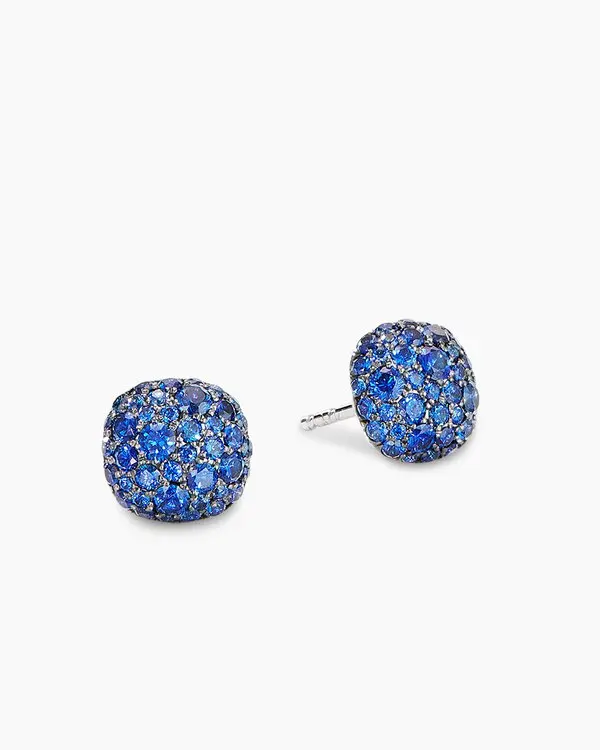 David Yurman Cushion Stud Earrings With Pavé Sapphires - Sapphire