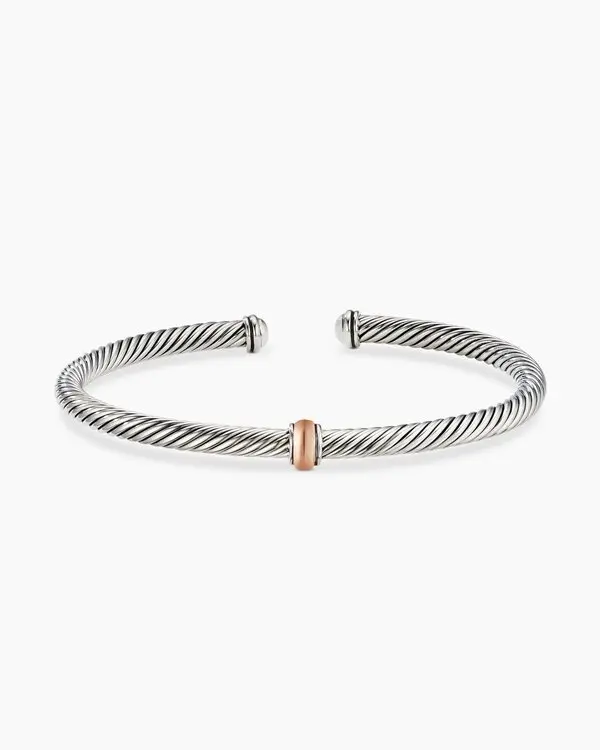 David Yurman Classic Cable Station Bracelet - Silver/18k Rose Gold