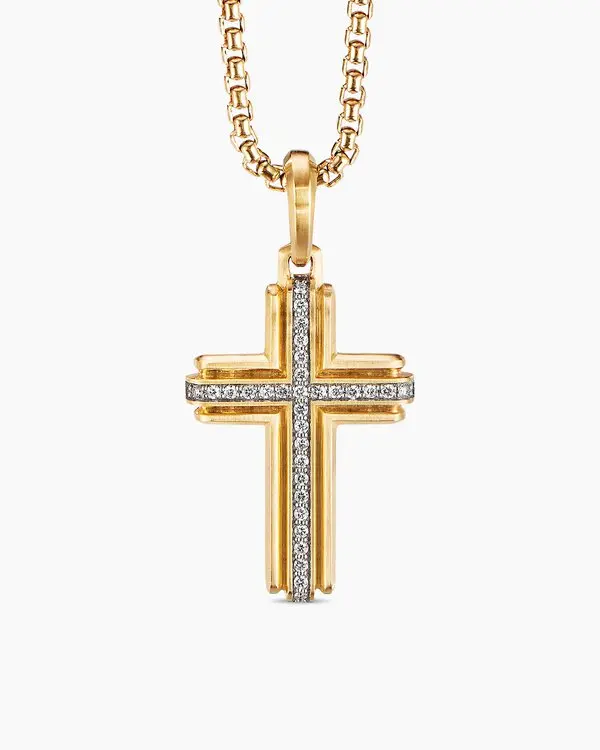 David Yurman 18k Yellow Gold Cross Pendant With Diamonds - Diamond