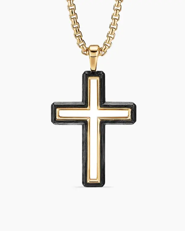 David Yurman Cross Pendant In 18k Yellow Gold - Forged Carbon