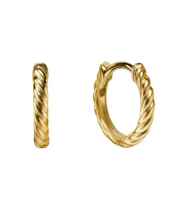 David Yurman Sculpted Cable Micro Huggie Hoop Earrings - All 18k Yellow Gold