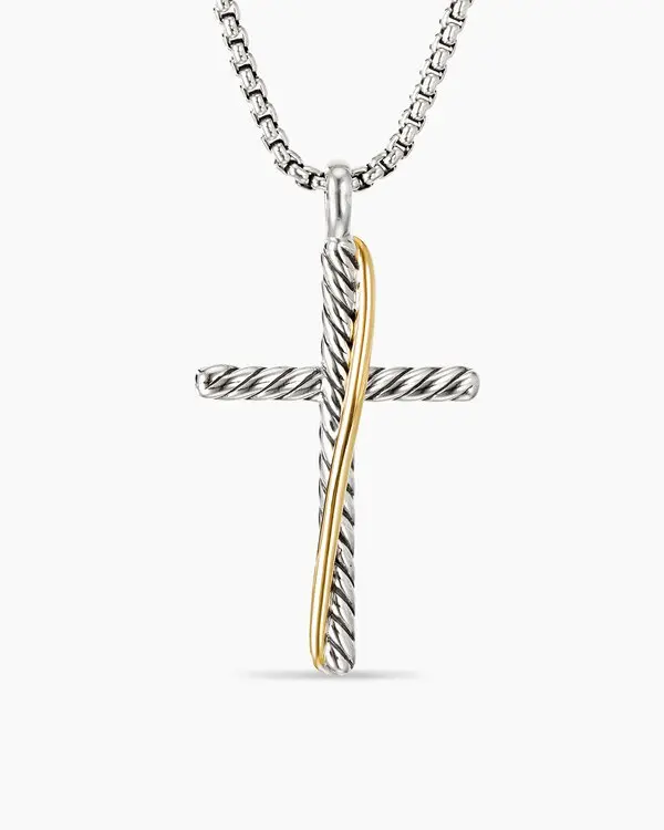 David Yurman Sterling Silver And 18k Yellow Gold Crossover Cross Pendant Necklace - Sterling Silver/18k Yellow Gold