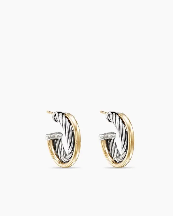 David Yurman Crossover Hoop Earrings - Sterling Silver/18k Yellow Gold