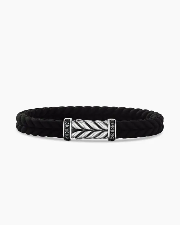 David Yurman Chevron Sterling Silver Bracelet - Black Diamond Rubber