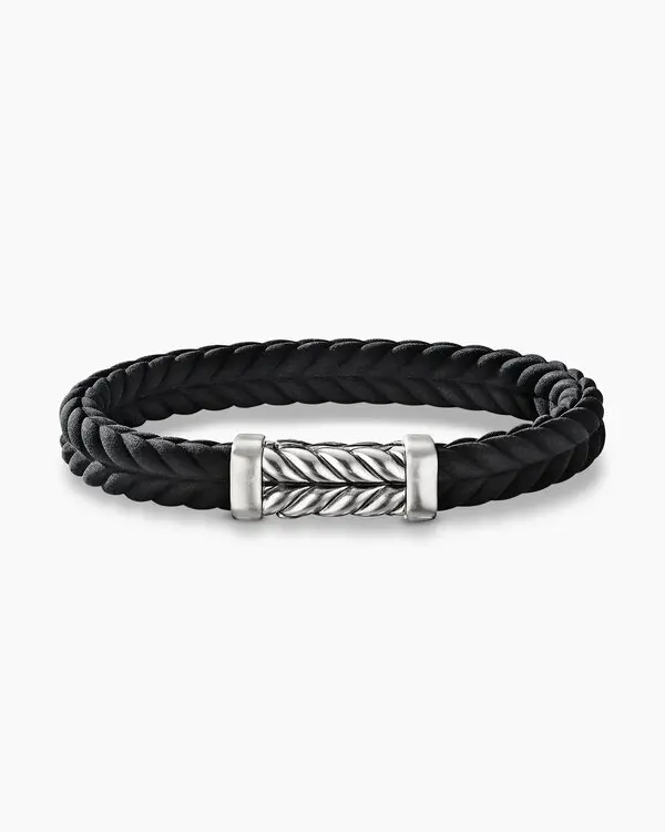 David Yurman Chevron Sterling Silver Bracelet - Black Rubber