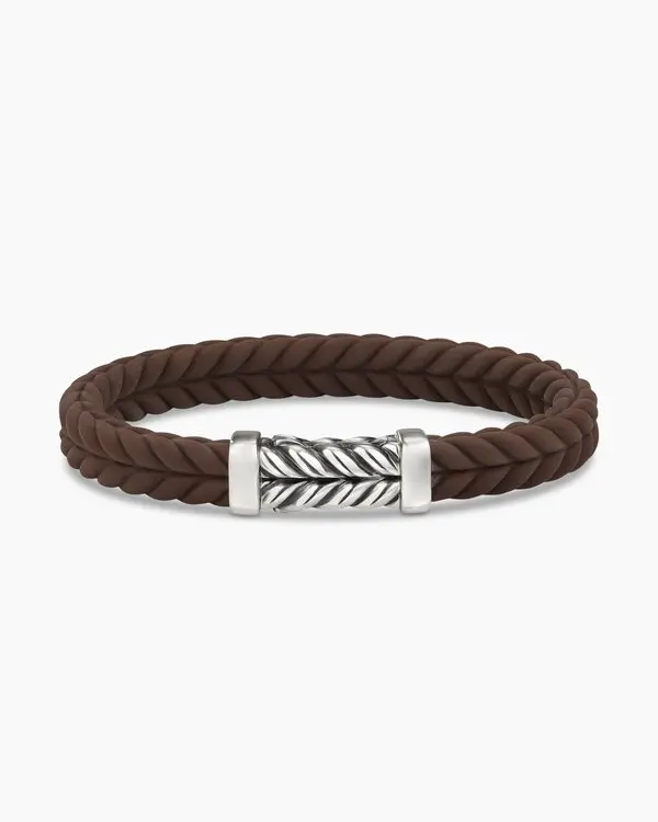 David Yurman Chevron Sterling Silver Bracelet - Brown Rubber