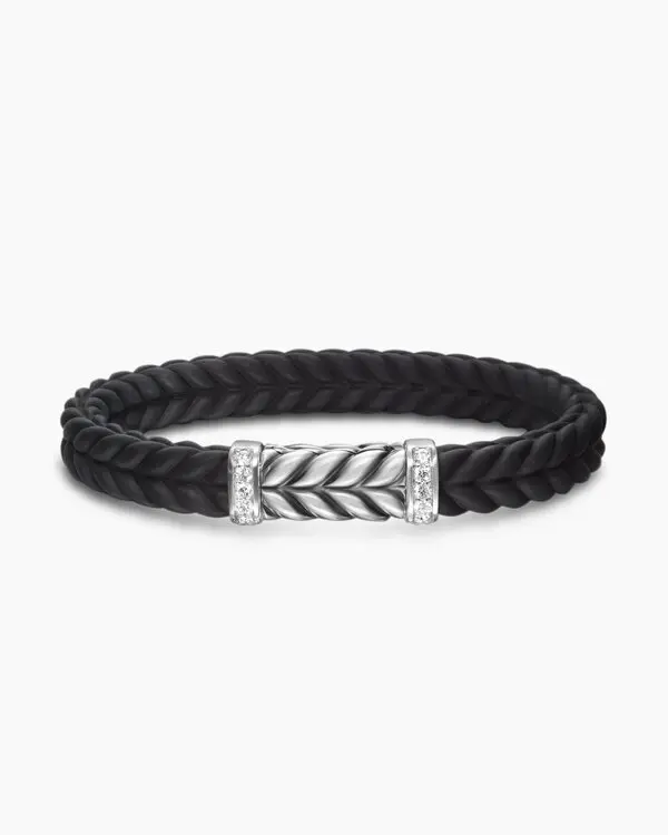 David Yurman Chevron Sterling Silver Bracelet - Diamond Rubber