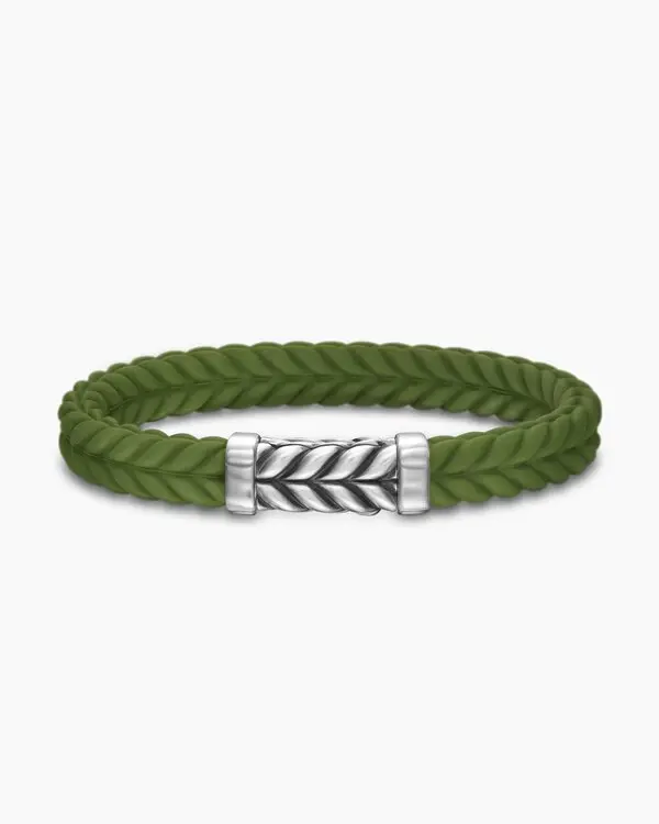 David Yurman Chevron Sterling Silver Bracelet - Hunter Green Rubber