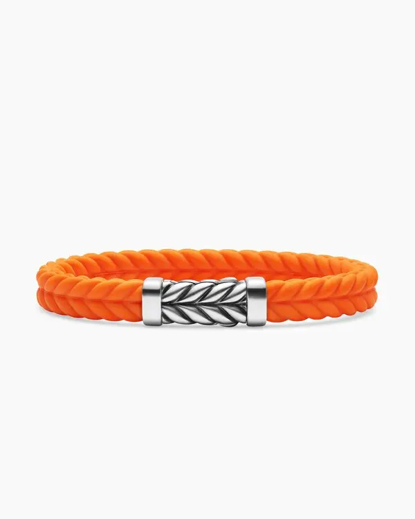 David Yurman Chevron Sterling Silver Bracelet - Orange Rubber