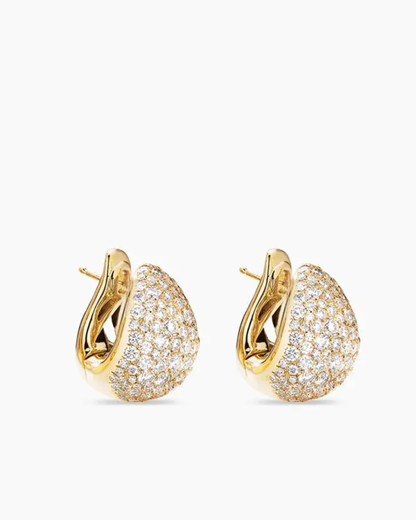 David Yurman 18k Yellow Gold Pear Huggie Hoop Earrings With Diamonds - Diamond