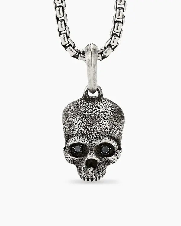David Yurman Sterling Silver Memento Mori Skull Amulet - Black Diamond