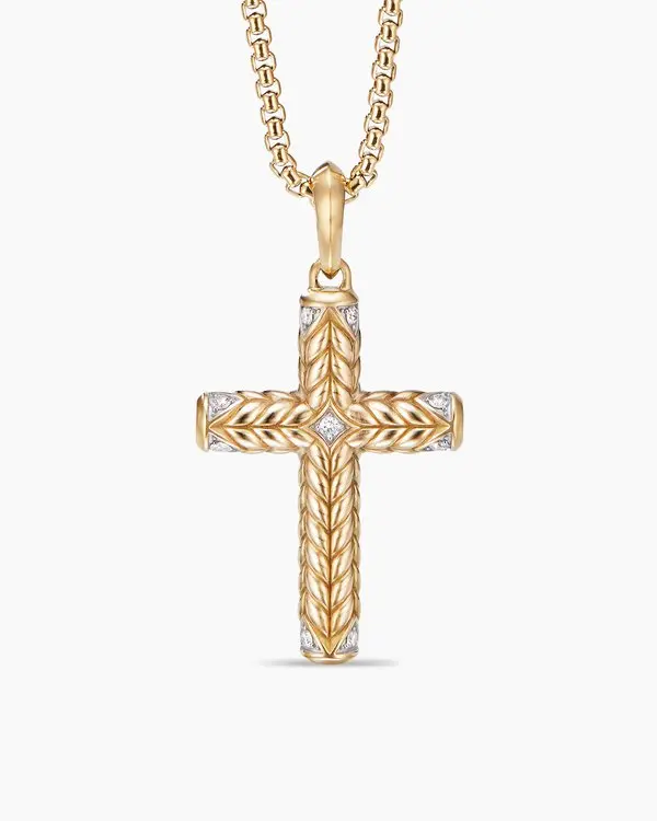David Yurman Chevron Cross Pendant In 18k Yellow Gold With Diamonds - Diamond