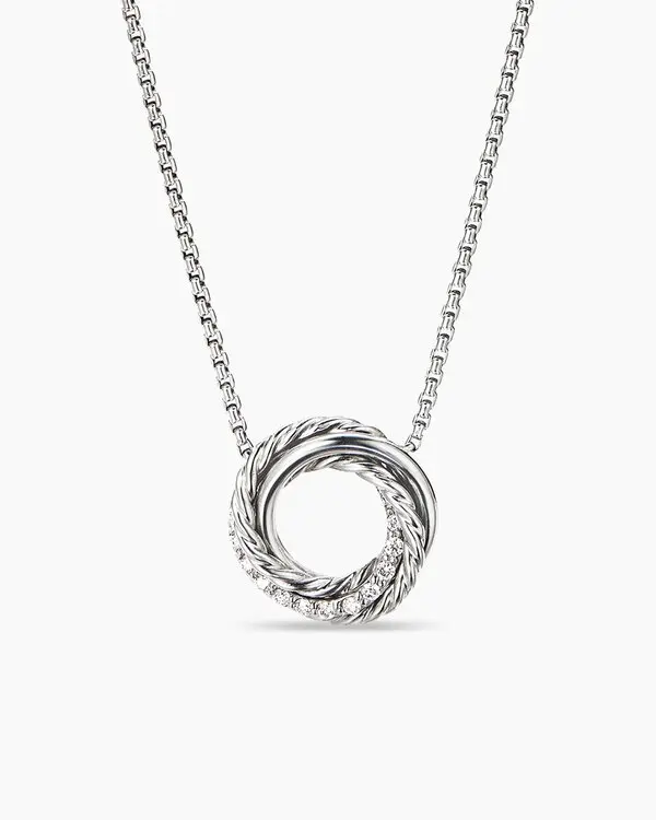 David Yurman Sterling Silver Crossover Pendant Necklace With Diamonds - Diamond