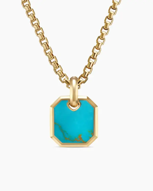 David Yurman 18k Yellow Gold Octagonal Amulet With - Turquoise Matrix Kingman
