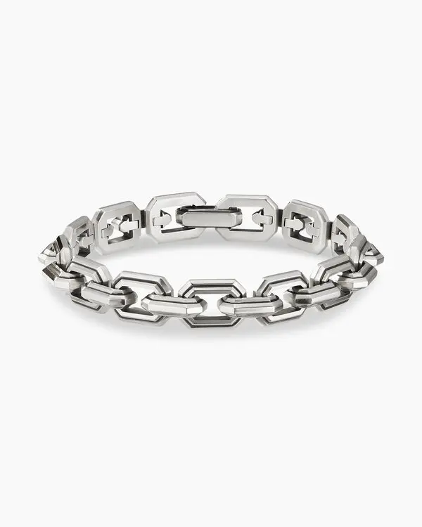David Yurman Sterling Silver Faceted Flat Link Bracelet - All Sterling Silver