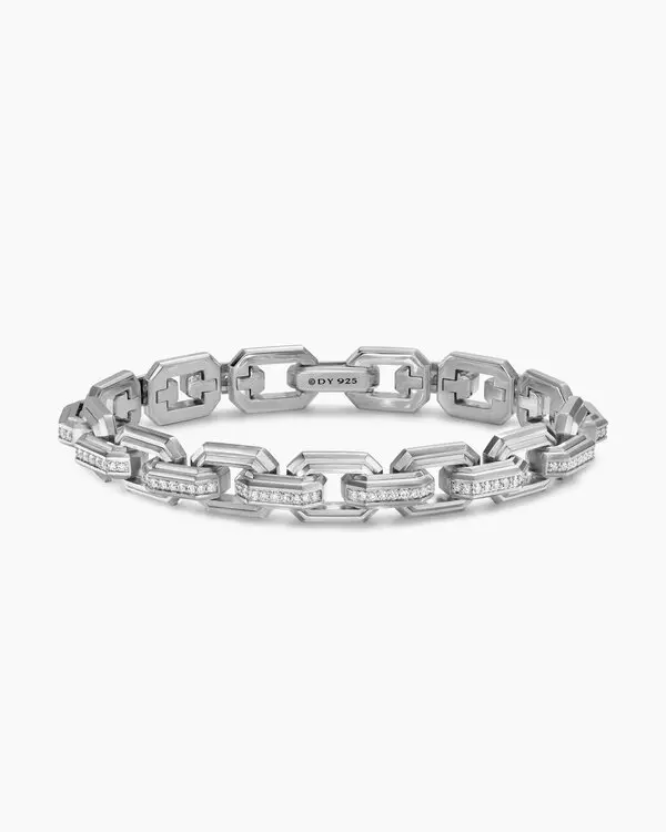 David Yurman Sterling Silver Faceted Flat Link Bracelet - Diamond