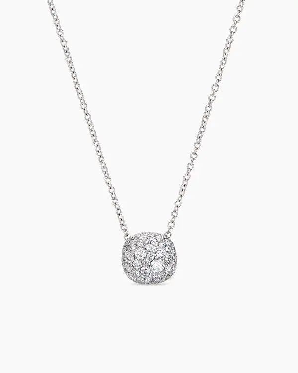 David Yurman 18k White Gold Cushion Pendant Necklace With Diamonds - Diamond