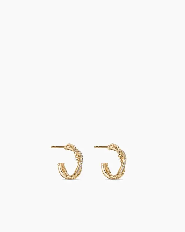 David Yurman 18k Yellow Gold Petite Infinity Huggie Hoop Earrings With Diamonds - Diamond