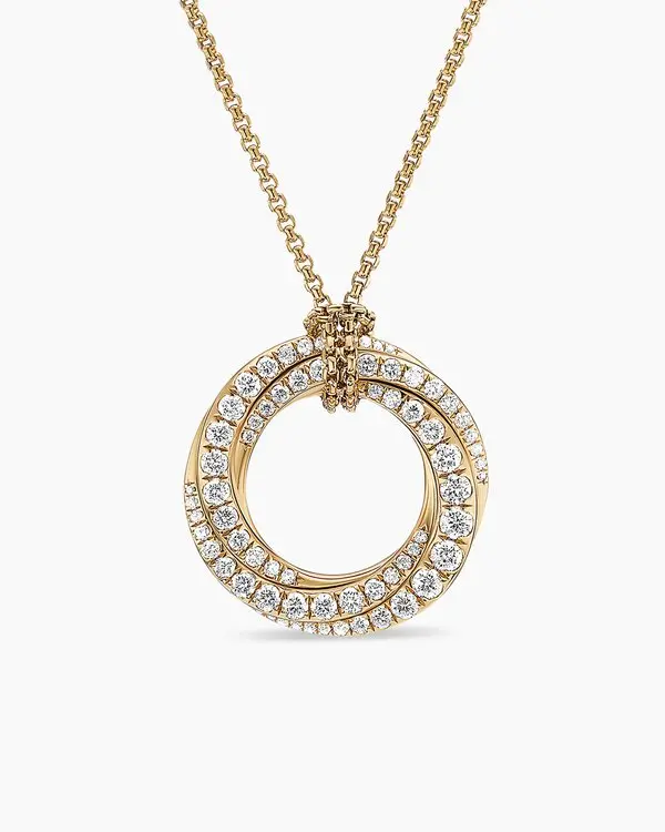 David Yurman 18k Yellow Gold Crossover Pendant Necklace With Diamonds - Diamond