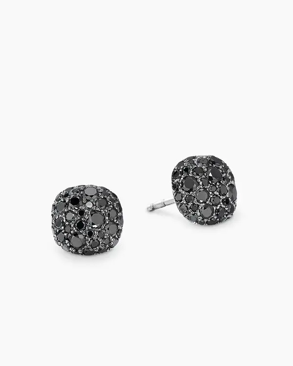 David Yurman 18k White Gold Cushion Stud Earrings With Diamonds - Black Diamond