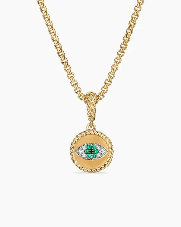 David Yurman 18k Yellow Gold Evil Eye Amulet - Emerald