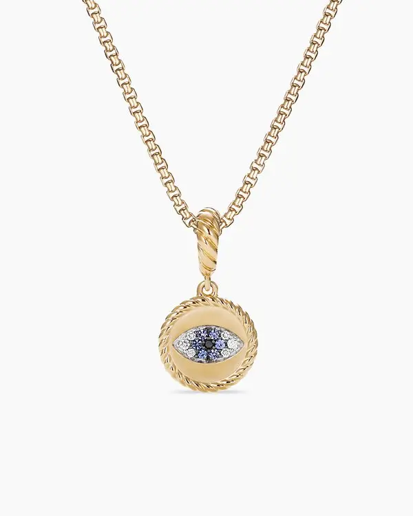 David Yurman 18k Yellow Gold Evil Eye Amulet - Light Blue Sapphire