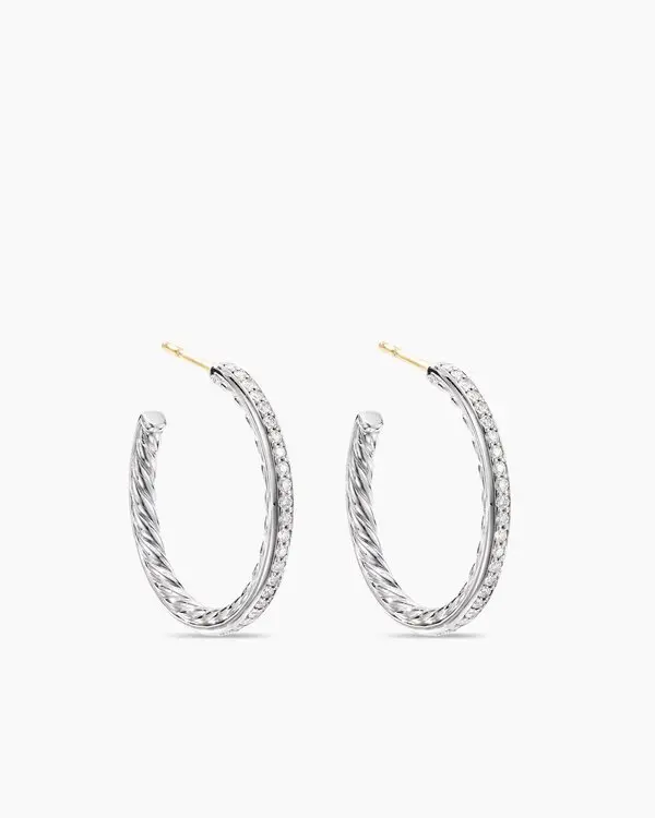 David Yurman Sculpted Cable Pavé Hoop Earrings - Diamond