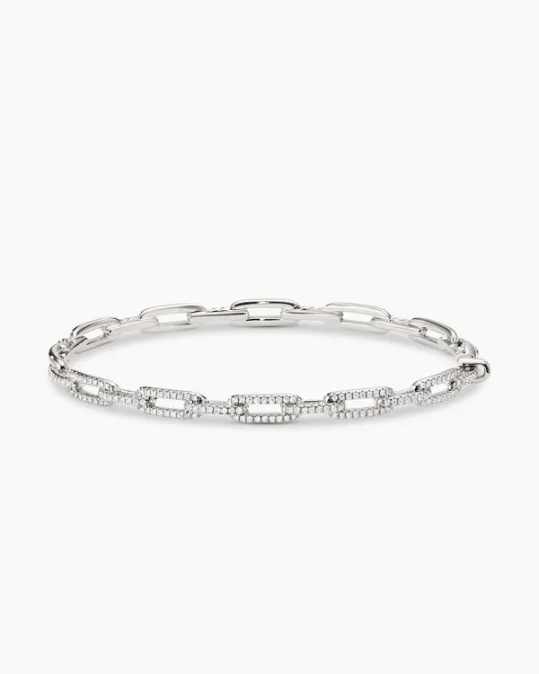 David Yurman 18k White Gold Stax Chain Link Bracelet Diamond