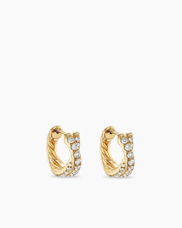 David Yurman 18k Yellow Gold Pavé Crossover Hoop Earrings - Diamond