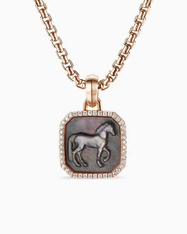 David Yurman Petrvs Horse Amulet In 18k Rose Gold With Diamonds - Black Mother Of Pearl