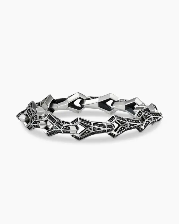 David Yurman Sterling Silver Faceted Link Bracelet With Black Diamonds - Black Diamond