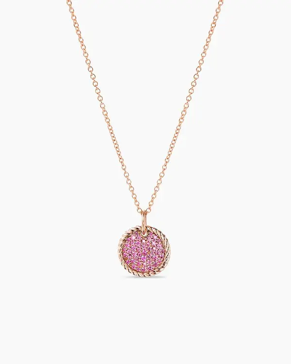 David Yurman Cable Collectibles Pavé Plate Necklace - Pink Sapphire