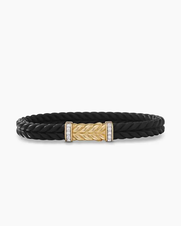 David Yurman Chevron Bracelet In With 18k Yellow Gold - Diamond Rubber