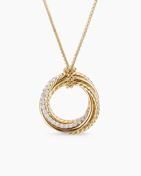 David Yurman 18k Yellow Gold Crossover Pendant Necklace With Diamonds - Diamond
