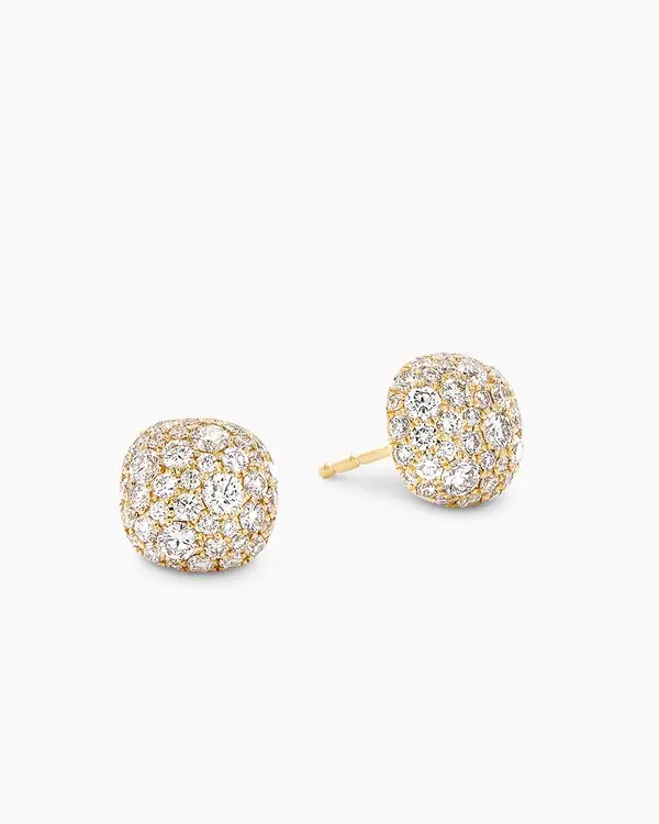 David Yurman 18k Yellow Gold Cushion Stud Earrings With Diamonds - Diamond