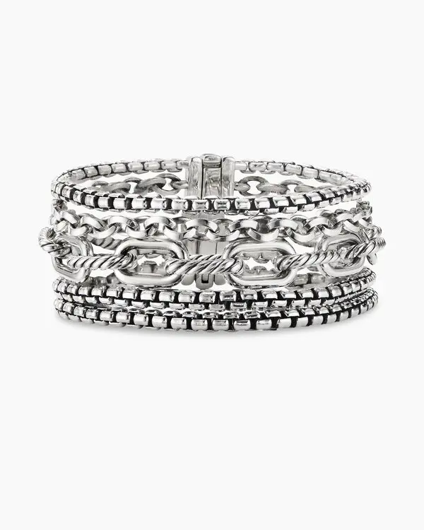 David Yurman Sterling Silver Multi Row Chain Bracelet - All Sterling Silver
