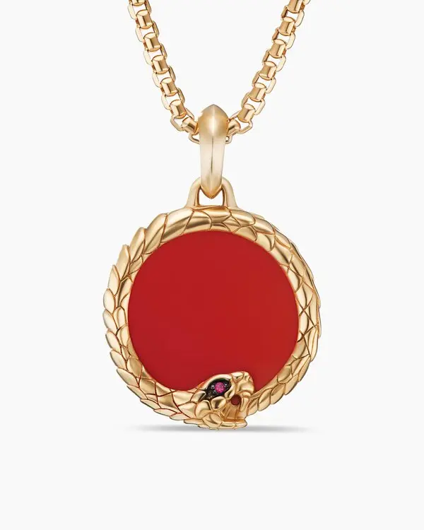 David Yurman Ouroboros Amulet In 18k Yellow Gold With Diamonds - Carnelian