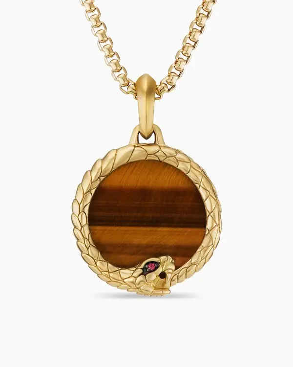 David Yurman Ouroboros Amulet In 18k Yellow Gold With Diamonds - Tigers Eye