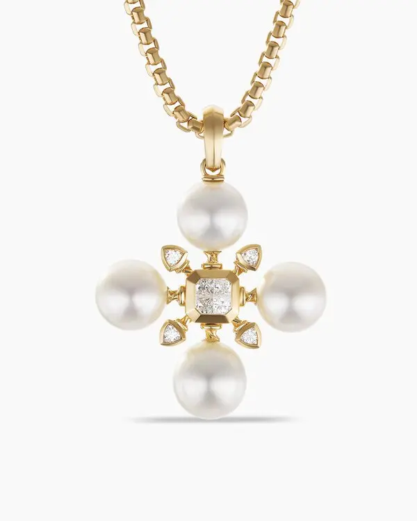 David Yurman Renaissance Pearl Pendant In 18k Yellow Gold With Diamonds - South Sea White Pearl