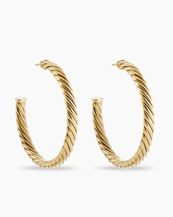 David Yurman Sculpted Cable Hoop Earrings - All 18k Yellow Gold