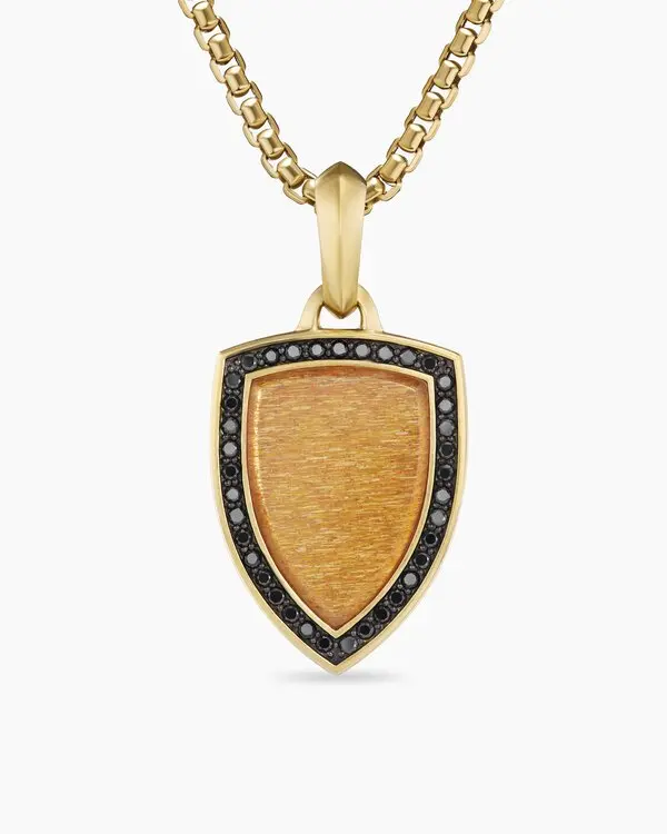 David Yurman 18k Yellow Gold Shield Amulet With Tiger’s Eye And Cognac Diamonds - Golden Sun Stone